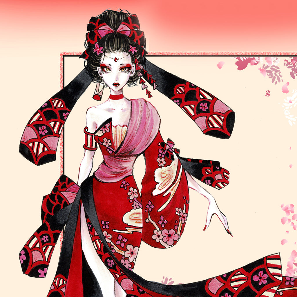Red Geisha - Asian Beauties A4 Art Print – Himesama by Sabrina Kaufmann